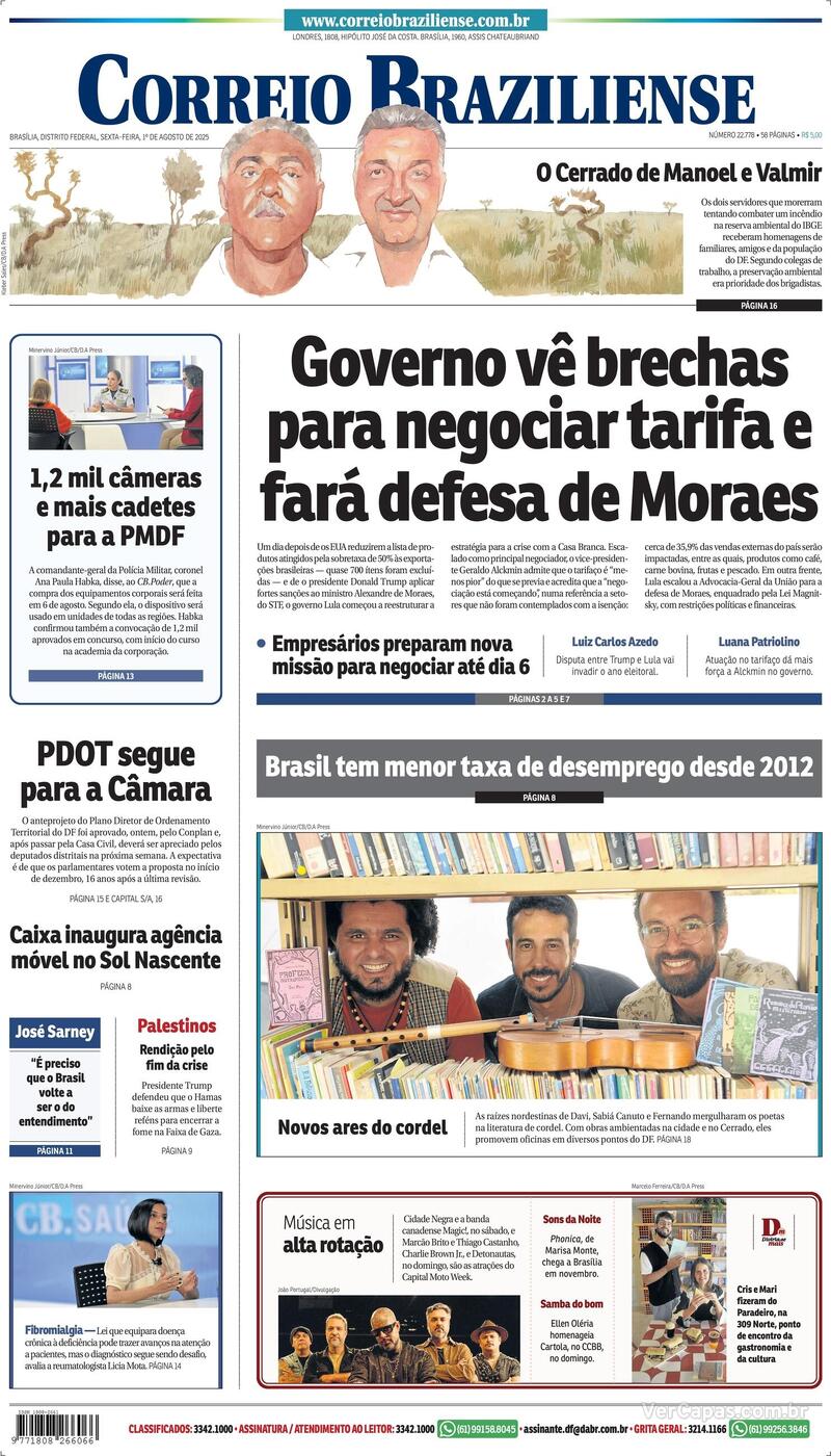 Capa Correio Braziliense Edição Sexta, 1 de Agosto de 2025