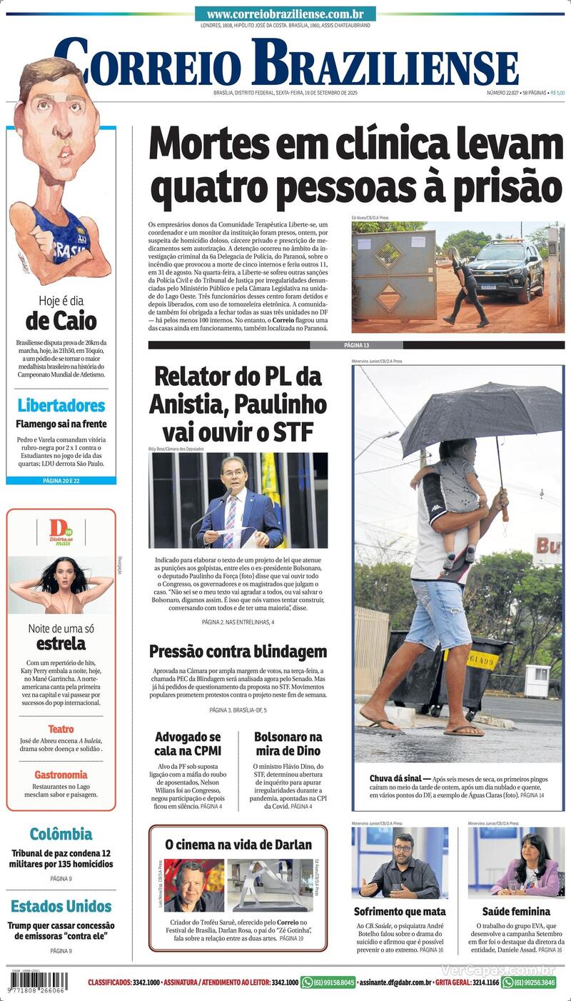Capa Correio Braziliense Edição Sexta,19 de Setembro de 2025