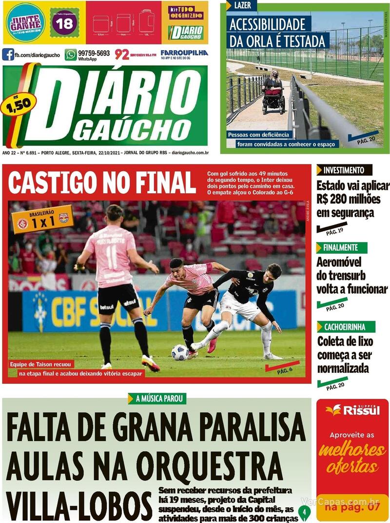 Capa Diário Gaúcho Edição Sexta,22 de Outubro de 2021 Capa Diário Gaúcho Edição Sexta,22 de Outubro de 2021