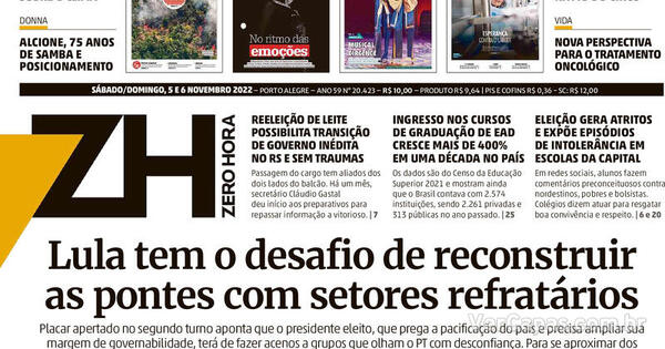 Capa Zero Hora Sábado, 5 de Novembro de 2022