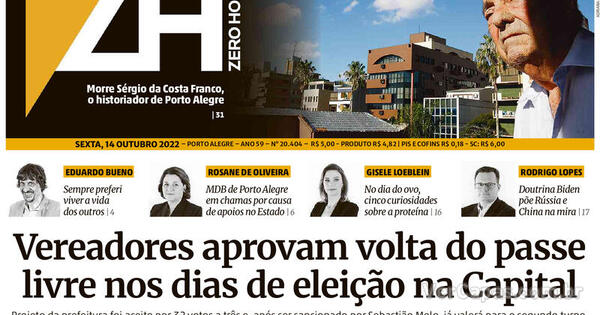 Capa Zero Hora Sexta,14 de Outubro de 2022
