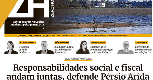 Capa Zero Hora Edição Quarta,16 de Novembro de 2022